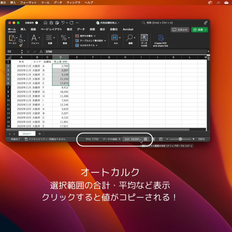 【Excel】選択範囲を簡単に集計しコピーできるオートカルク | 情報航海術 – Office TAKU